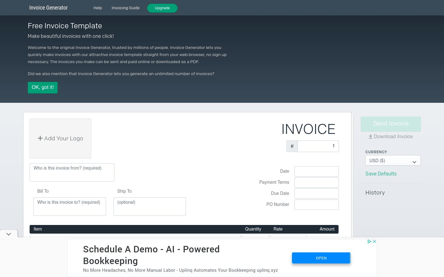 InvoiceGenerator - Aslam.ai